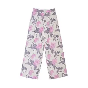 MANUELA CABRALES Floral Print Wide Leg Trousers - Grey