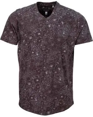 LORDS OF HARLECH Black / Grey Maze Outline Floral V-neck Tee Black - Black/grey