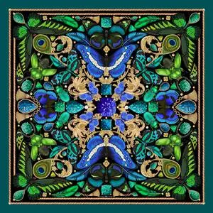 EMILY CARTER Green / Blue The Iridescent Butterfly Silk Scarf L - Green/blue