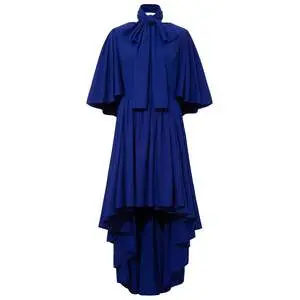 FEMPONIQ Bow Tie Neck Cape Sleeve Maxi Dress - Blue
