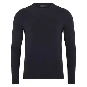 PAUL JAMES KNITWEAR Lightweight Merino Cashmere Marius Crew Neck Jumper Submarine Navy - Blue