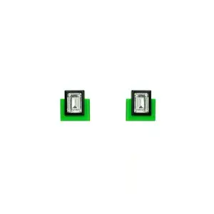 GISSA BICALHO Handmade Acrylic Earring S Deco Rectangular Cut-off Stone - Green