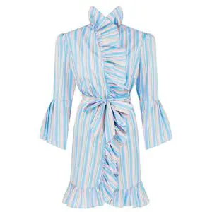 LISA THE LABEL La La Lady Short House Coat With Ruffle Detail - Blue/pink