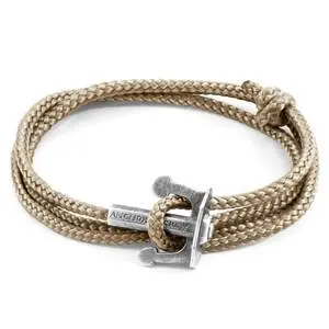 ANCHOR & CREW Sand Union Anchor Silver & Rope Bracelet - Brown