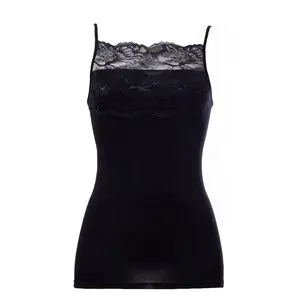 AROMATIQUE Cotton & Lace Camisole – Obsidian Grace - Black