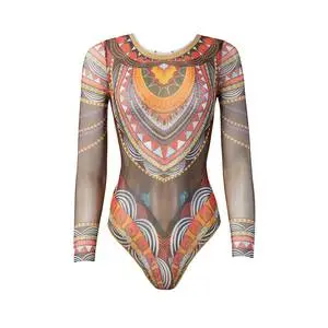 RODA SMARTSWIMWEAR Long Sleeve Mesh One-piece Swimsuit With Tan-through Fabric - Brown