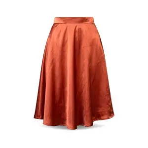 STOVARIA Vegan Peel Silk Knee Length A Line Skirt - Orange