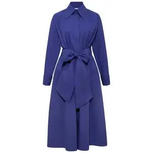 FEMPONIQ Cotton Belted Maxi Shirt Dress - Blue