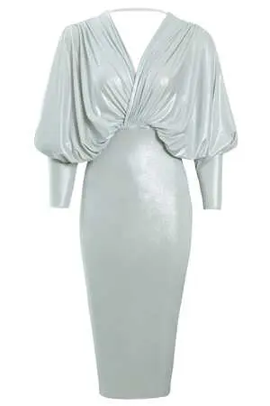 SARVIN Batwing Sleeve Midi Dress - Silver