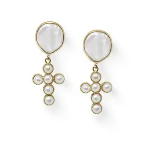 VINTOUCH ITALY White / Gold Hope Gold-plated Pearl Cross Earrings - White/gold