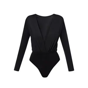 LIA ARAM V-cut Neckline Bodysuit - Black