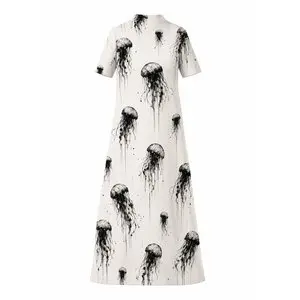 JULIA ALLERT Neutrals Ivory Jellyfish Print Fluid A-line Dress – Capsule Edition - White