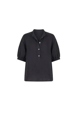 JAMES LAKELAND Relaxed Navy Linen Blouse - Blue