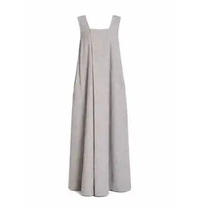 NIKKA PLACE Linen Maternity Kaftan Jumper Dress With Pockets In Gray Melange - Grey