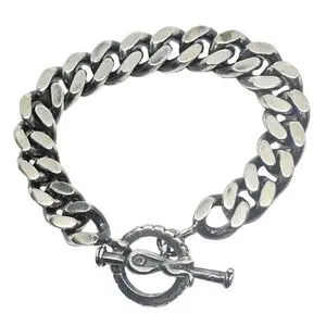 TG-JEWELLERY BY TAMARA GERVASIO Black / Silver ’s Heavy Solid Sterling Silver Curb Chain Bracelet With Hand-carved Celtic Bird T-bar Clasp - Black/silver