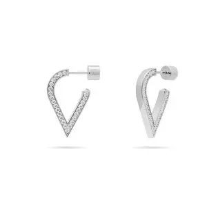 MEULIEN Stylized Waterdrop Drop Earrings With Pave Cz - Silver