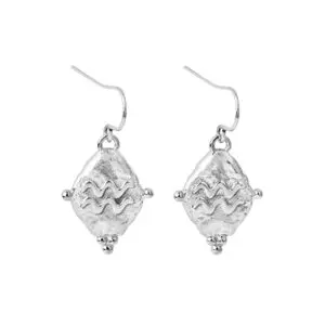 SEVEN SAINTS Aquarius Vintage-style Dangle Earrings, White Rhodium Plated - Silver