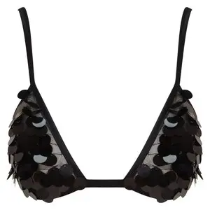BELLE ET BON BON Sequinned Bikini Bra Top - Black