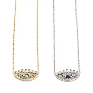 EBRU JEWELRY Diamond Long Lash Evil Eye Necklace - Silver