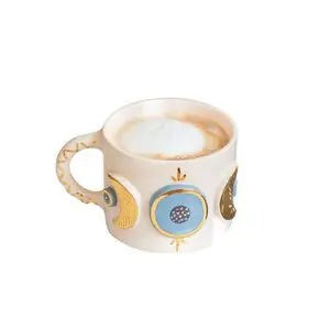 ANATOLIACRAFT Blue / Yellow Handmade Moon Ceramic Mug - Blue/yellow