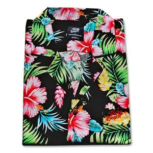 BELLUS DOMINA Black Floral Hawaiian Shirt - Black/white