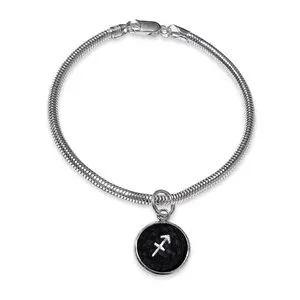 N'DAMUS LONDON Sagittarius Zodiac Charm Bracelet In Sterling Silver And Leather - Black