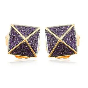 ARTISAN Amethyst Pyramid Stud Earrings In 18k Yellow Gold - Pink