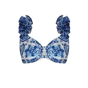 NUR KARAATA Lily Bleu Blanc Top - Blue