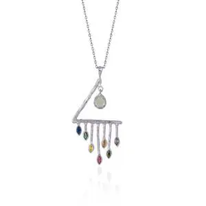 SPERO LONDON Colourful Rainbow Rain Drop Necklace In Sterling - Silver