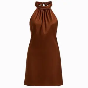 SEROTONINN Halter Neck Dress In Caramel