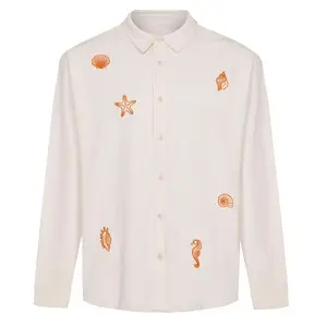 INGMARSON Shell Embroidered Organic Cotton Shirt Ecru - White