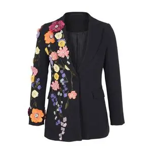 MODENAIRE Asymmetric Floral Appliqué Blazer