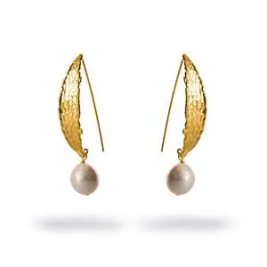 EBRU JEWELRY Gold / White Chunky Gold Hook Baroque Pearl Drop Earrings Gold - Gold/white