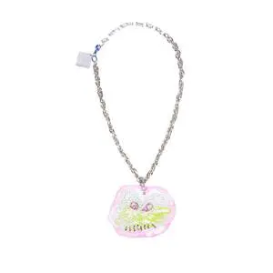 ACID CAT Acid Kitty Neon Yellow Sparkle Iridescent Necklace - Pink
