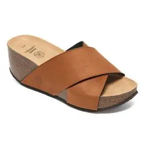 BEDROOM ATHLETICS Inis- Vegan Wedge Crossover Platform Slider Chestnut