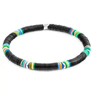 ANCHOR & CREW Silver / Black Black Nakuru Silver & Vinyl Disc Bracelet - Silver/black