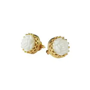POPORCELAIN White / Gold Mini Porcelain Rose Stud Earrings - White/gold