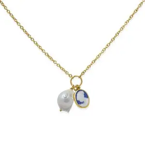 VINTOUCH ITALY Cameo With A Pearl Necklace - Blue