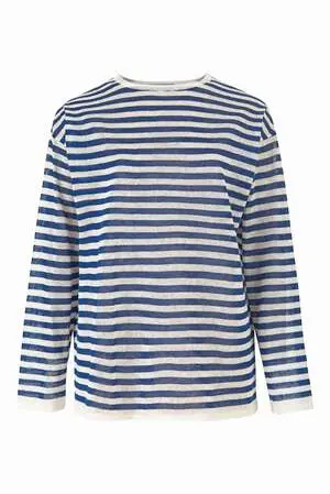 SALANIDA Tanto 100% Linen Long Sleeve Top Navy - Blue