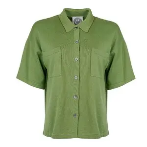 ZENZEE Silk Cashmere Boyfriend Short Sleeve Polo Shirt - Green