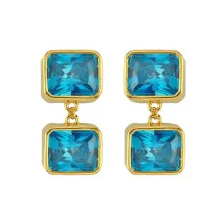 LINYA JEWELLERY Double Crystal Stone Dangle Earrings Blue