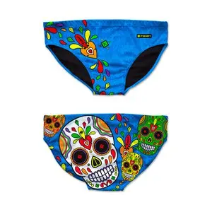 FISHIRT Swim Briefs Mexican Skull Graphic Muertos Style - Blue