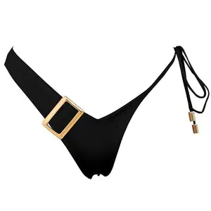 ANTONINIAS Dulcet Double Layered Asymmetric Bikini Bottom With Golden Details - Black