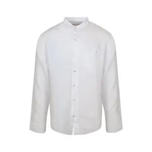 Haris Cotton Slim Fit Mandrin Neck Linen Shirt - White