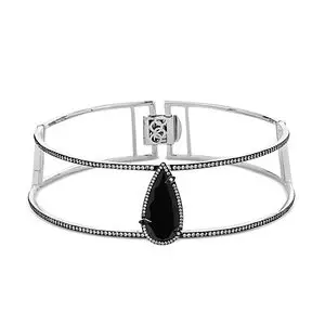 SALLY SKOUFIS Silver / White / Black Awaken Choker With Natural Black Diamond & Made White And Black Cz Diamond Stimulant In Platinum - Silver/white/black