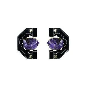 GISSA BICALHO Handmade Acrylic Earring Short Relief - Black