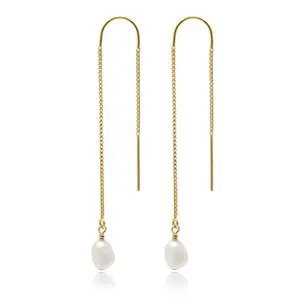 KIRI & BELLE Lola Small Pearl Filled Chain Threader Earrings - Gold