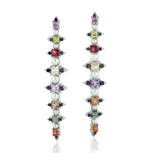 ARTISAN Multi Sapphire, Pearl & Diamond Drop Earrings In 18k Gold - White