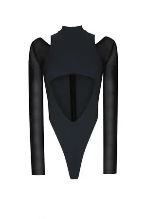 NO'DESIGN Long Sleeve Cut-out Navy Bodysuit - Blue