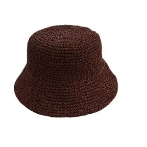 SPRINGMOONATELIER Handmade Crochet Bucket Hat – ’s Summer Raffia Hat - Brown